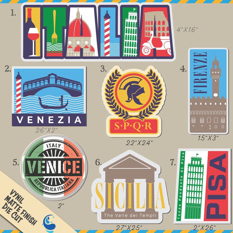 10/16 Vinyl Italy Stickers, Die Cut Decal Set, Italy Sticker Pack ...