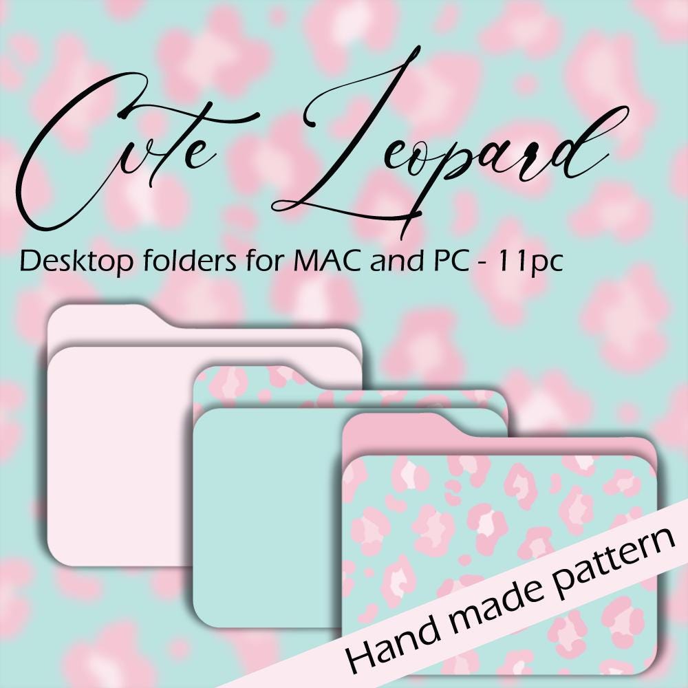 Pink Teal Leopard Desktop Folder Icons, Digital Organization (PNG, ICO ...