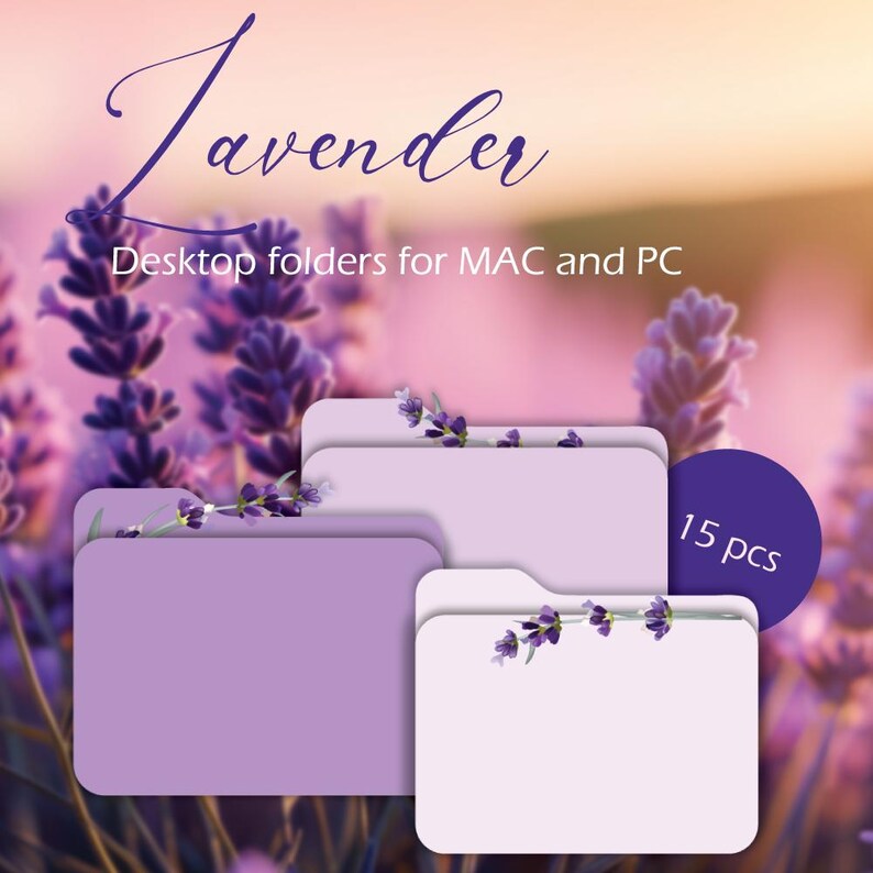 Lavender Floral Desktop Folder Icons for Mac and PC, Elegant Icon ...