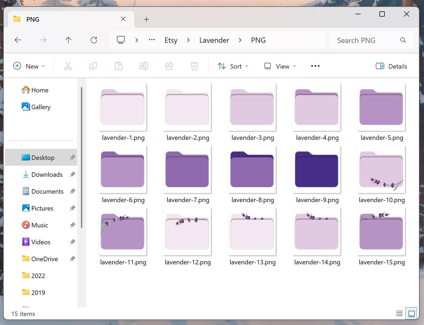 Lavender Floral Desktop Folder Icons for Mac and PC, Elegant Icon ...