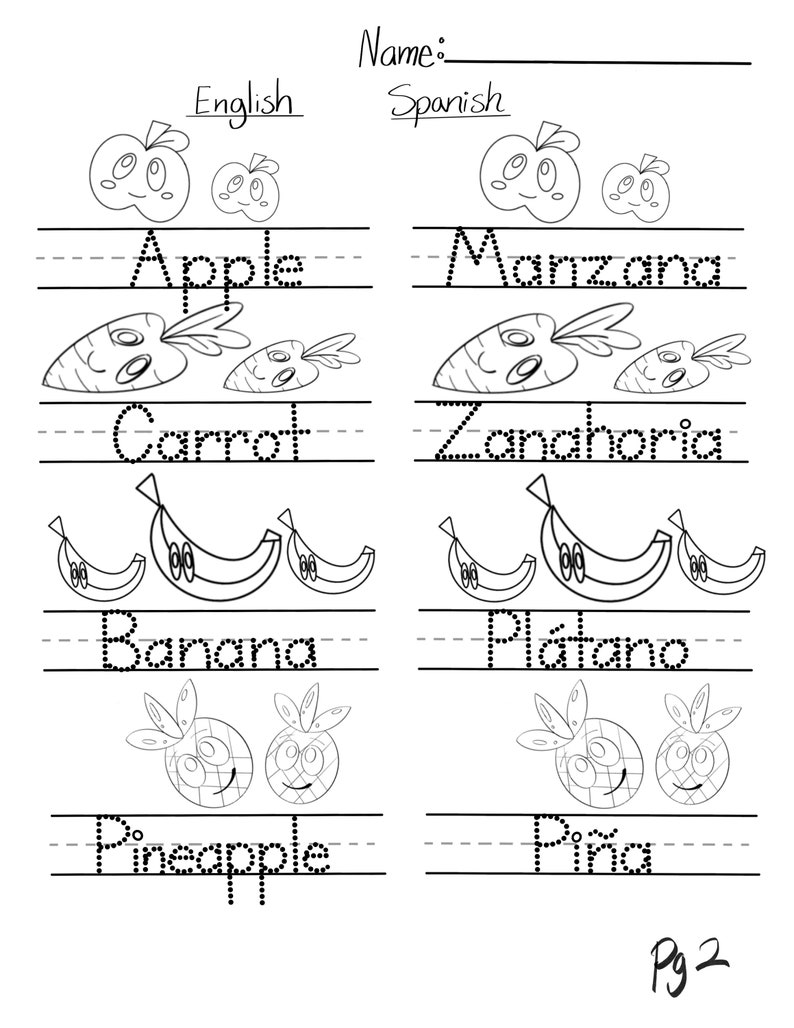 Spanish and English Language Learning Downloadable PDF Worksheets ...