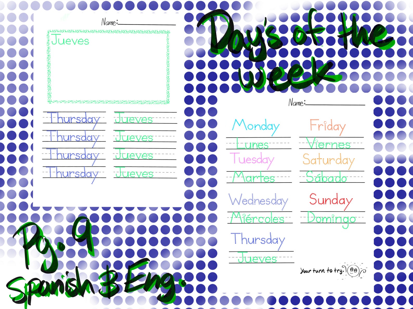 Spanish and English Translation Days of the Week Downloadable PDF ...