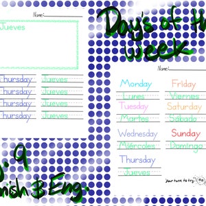 Spanish and English Translation Days of the Week Downloadable PDF ...