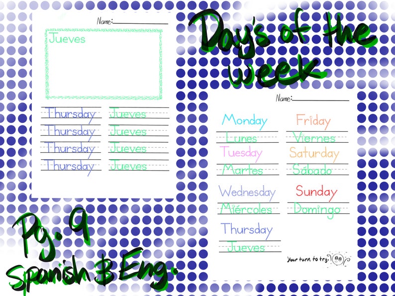 Spanish and English Translation Days of the Week Downloadable PDF ...