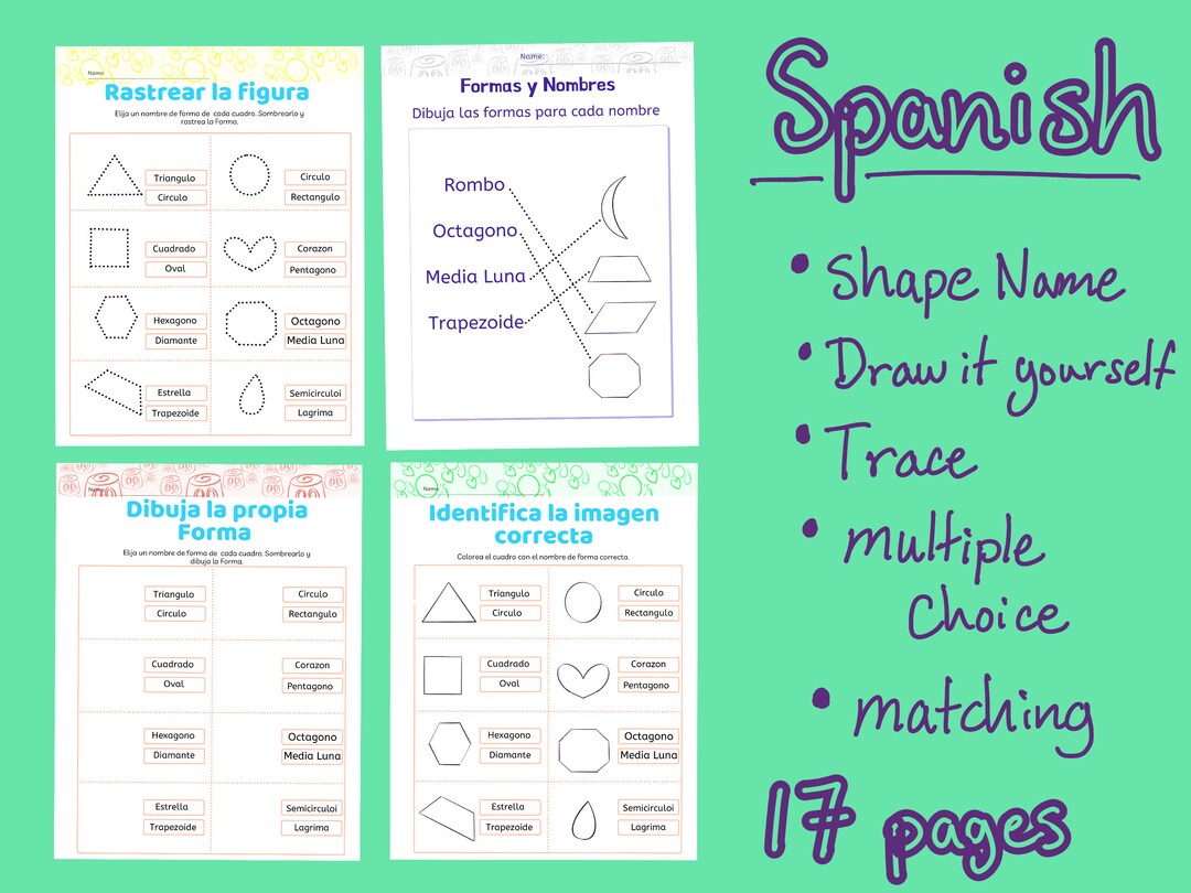 Spanish Identify the Shapes Downloadable PDF Worksheets for Kinder and ...
