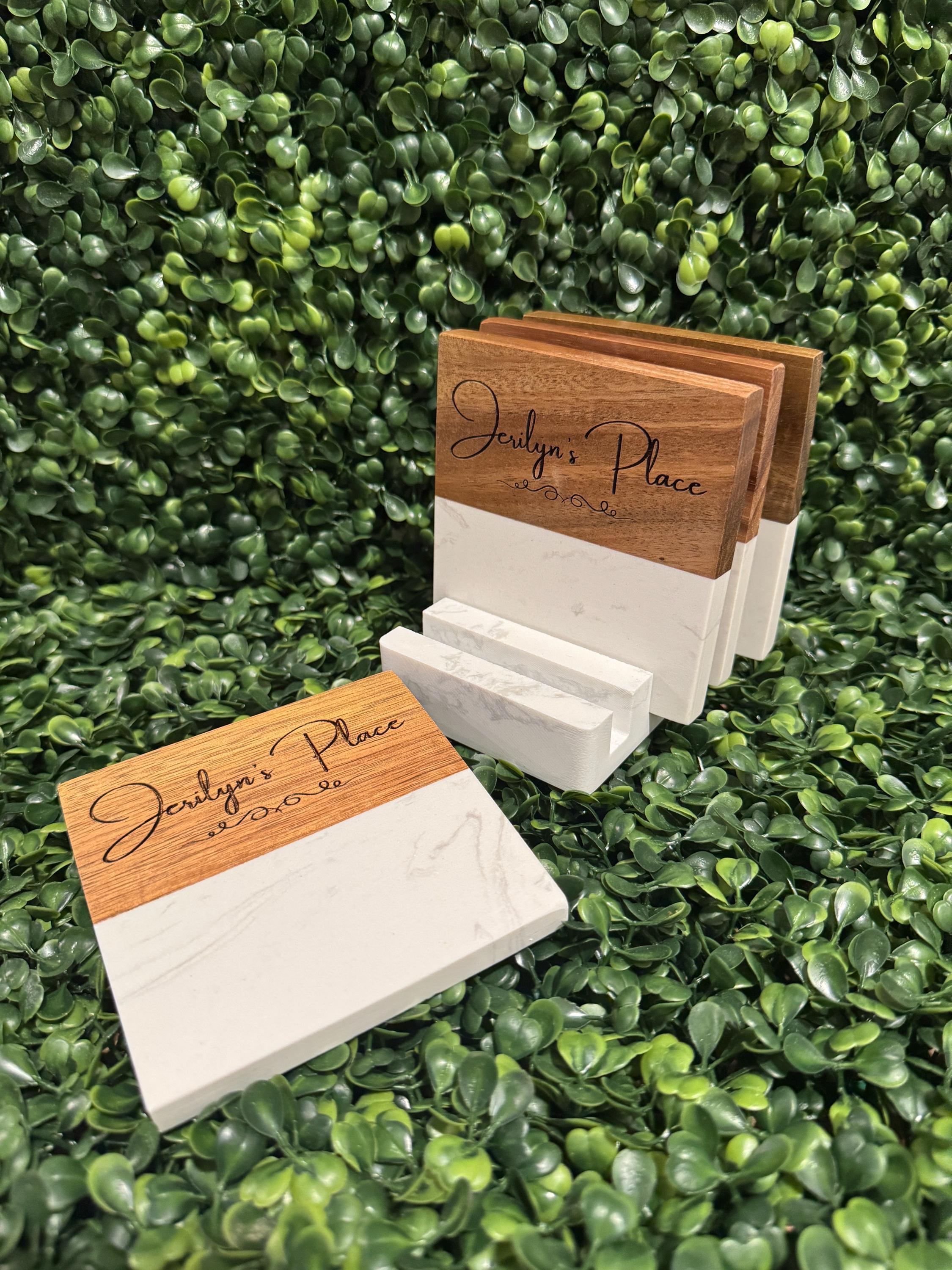 Personalized Marble + Wood Coasters - Etsy