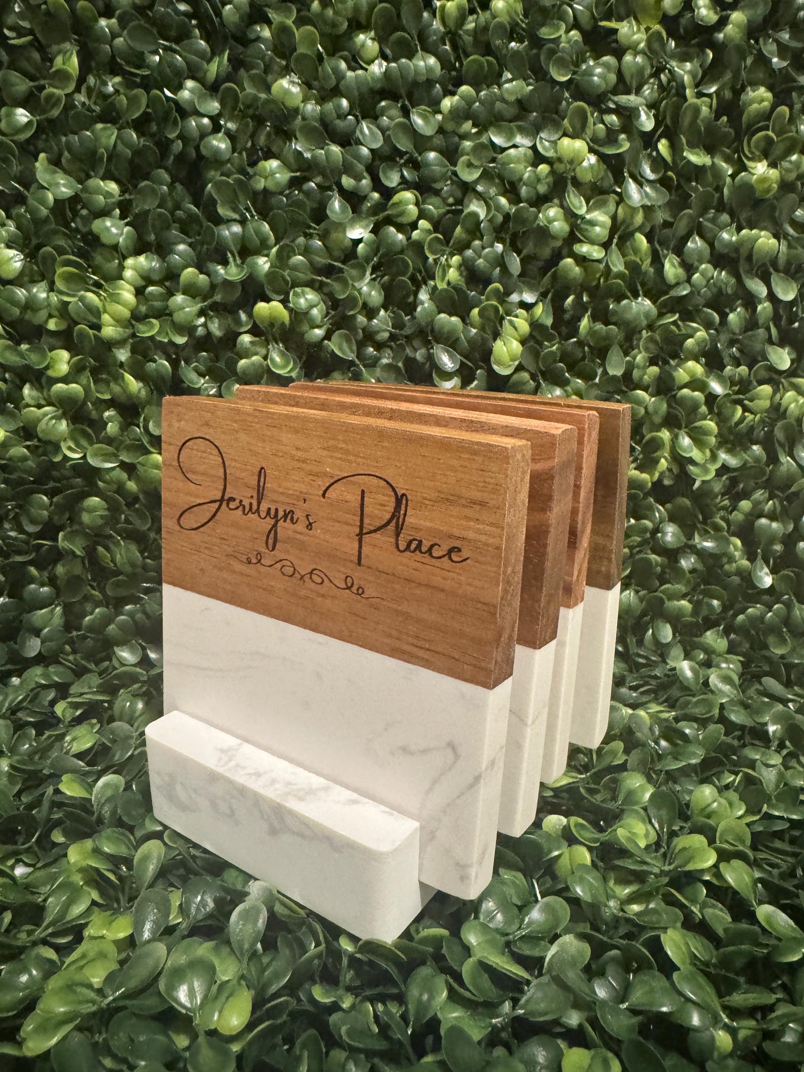 Personalized Marble + Wood Coasters - Etsy