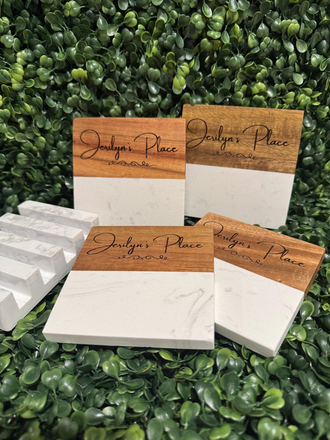 Personalized Marble + Wood Coasters - Etsy