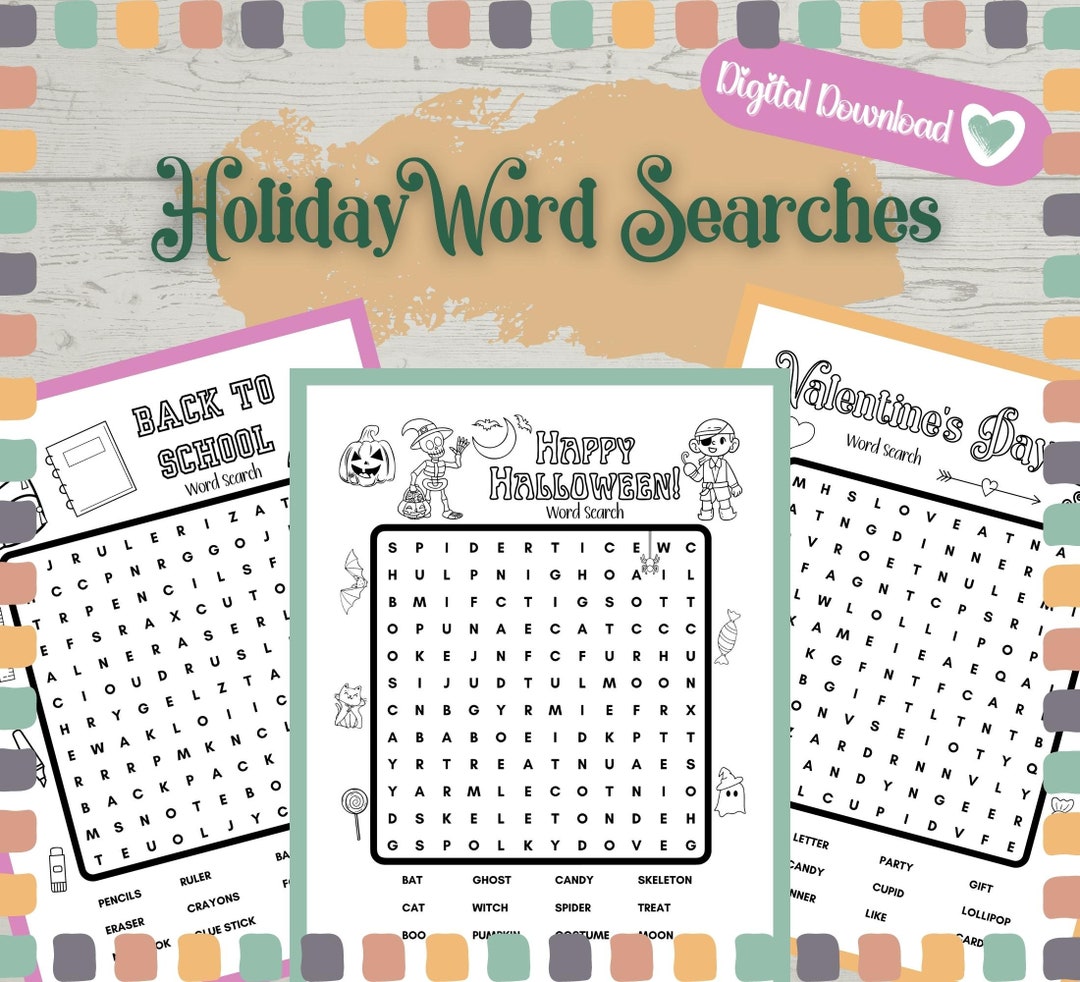Holiday Word Searches for Kids, Word Searches for Classroom and ...