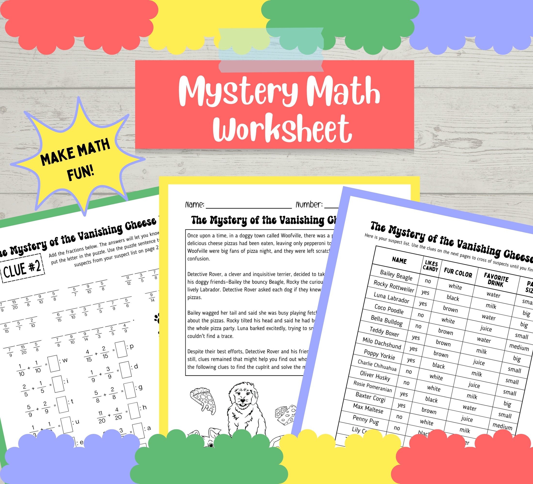 Math Worksheet, Fraction Practice, Math Mystery for Teachers and ...