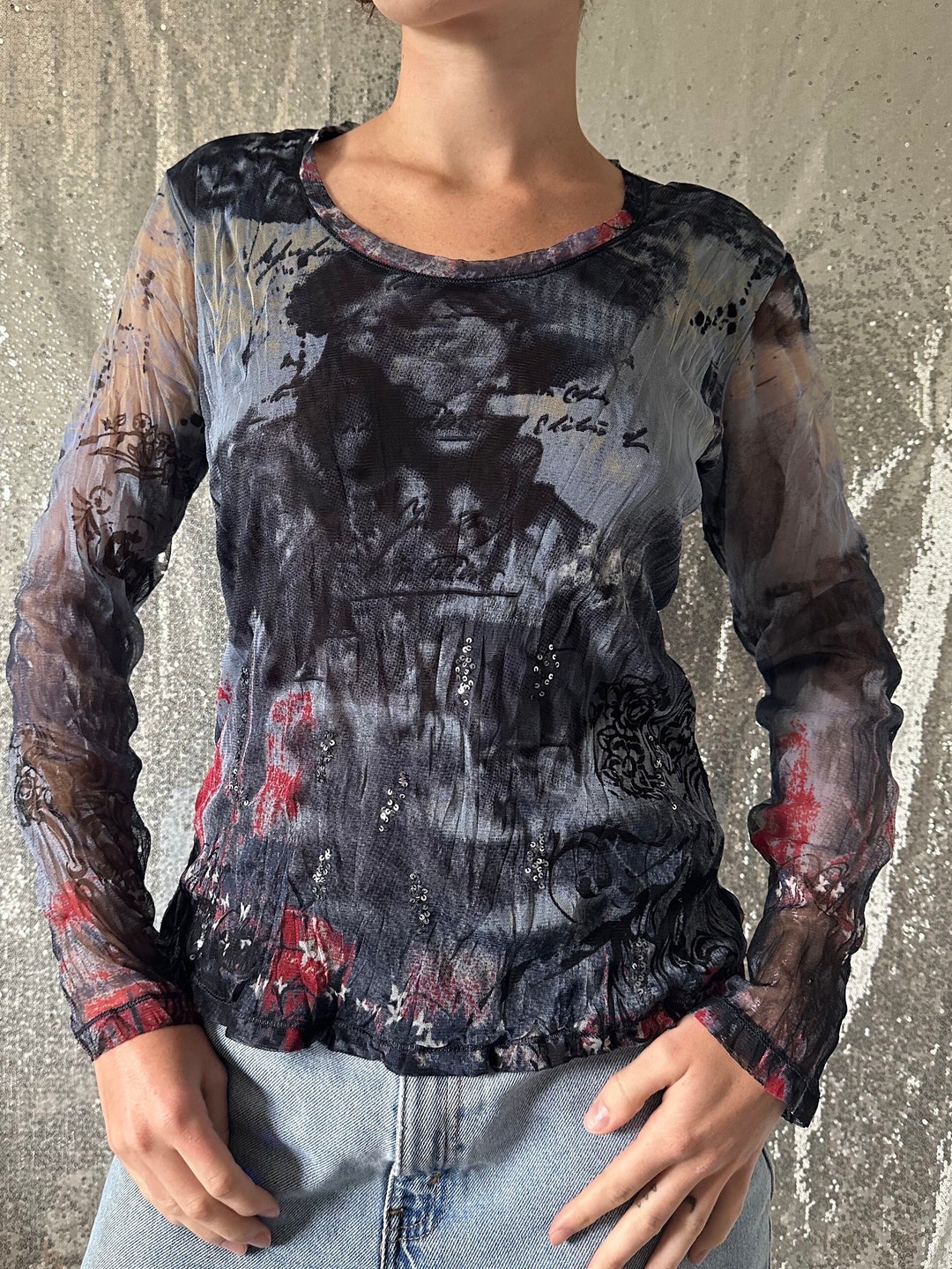 Early 2000s Graphic Mesh Top - Etsy