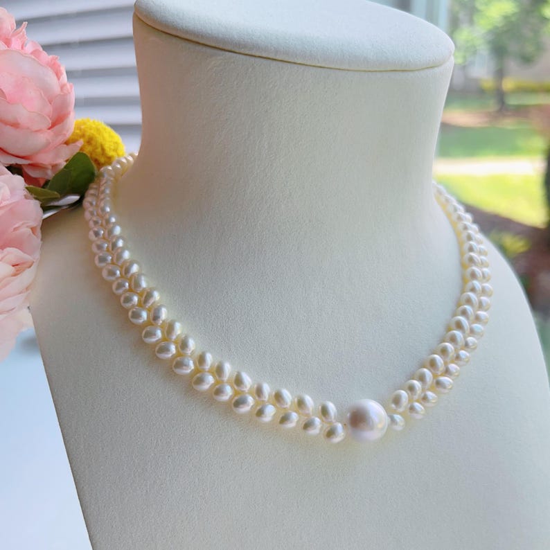 Real Wheat Pearl Necklace, Freshwater Large Round Pearl Pendant, 925 ...
