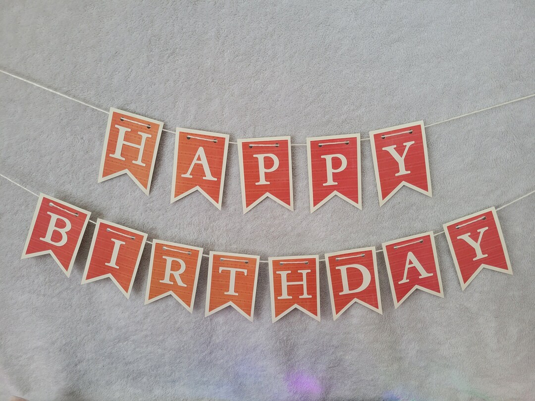 Happy Birthday Banner , Orange Birthday Decor, Garland, Party ...