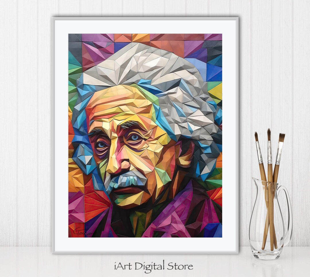 Albert Einstein Portait Origami, Colorful Cubism Paint, Wall Art ...