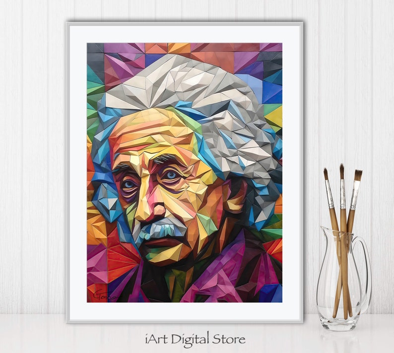 Albert Einstein Portait Origami, Colorful Cubism Paint, Wall Art ...