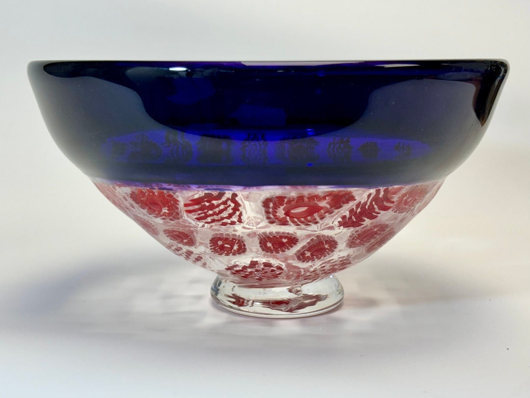 Encalmo Bowl With Red Murrine - Handblown Glass Art - Etsy