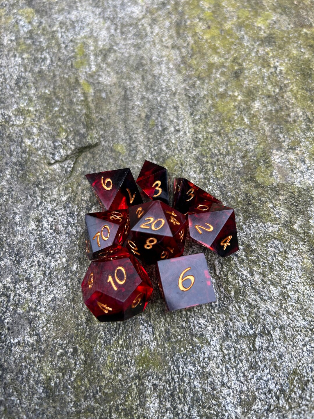 Red and Gold Dice Set - Handmade Sharp-edge, Resin Polyhedral Dice for ...