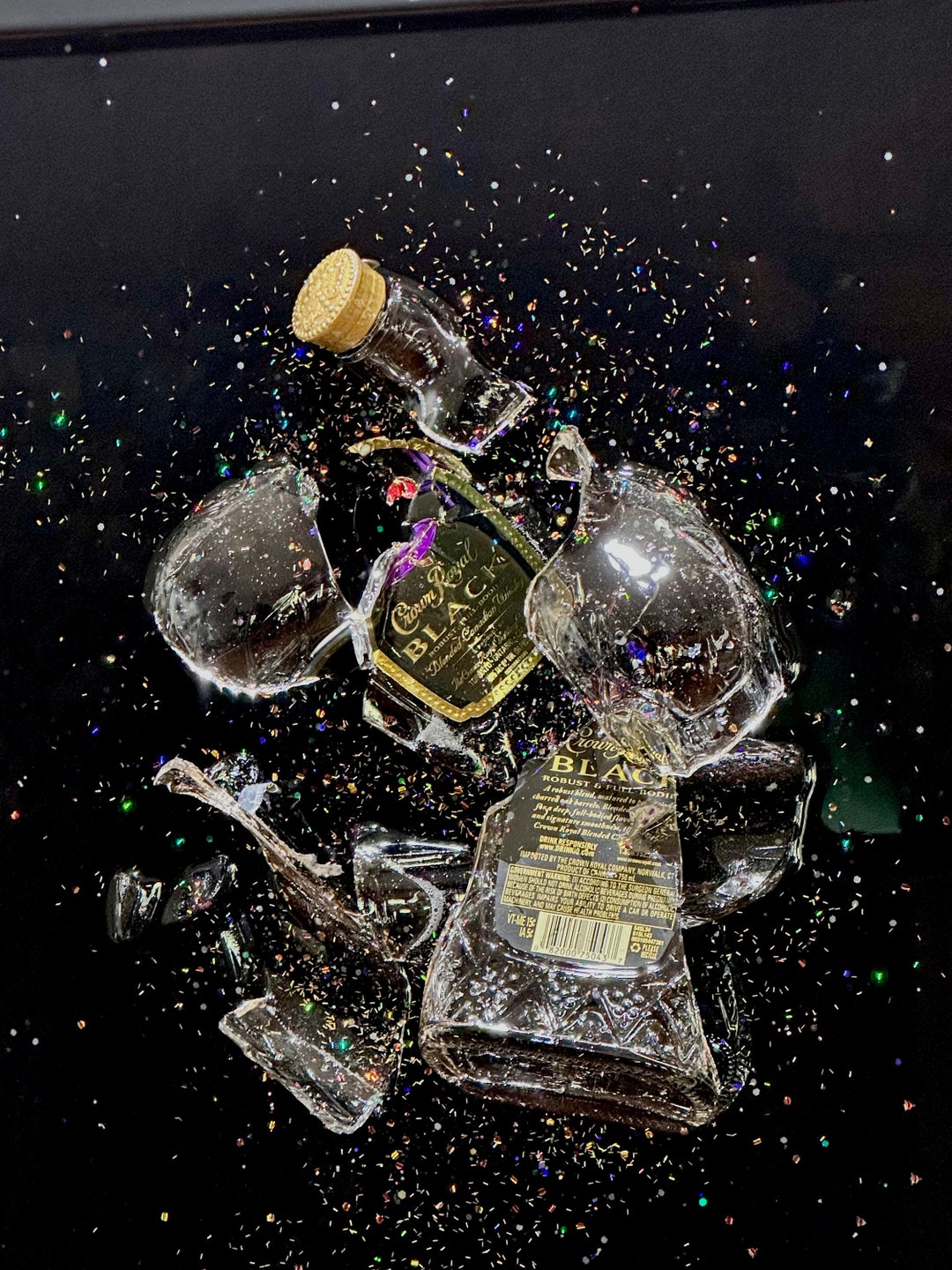 Broken Crown Royal Black Bottle 14x20 Shattered Glass Framed Resin Art ...
