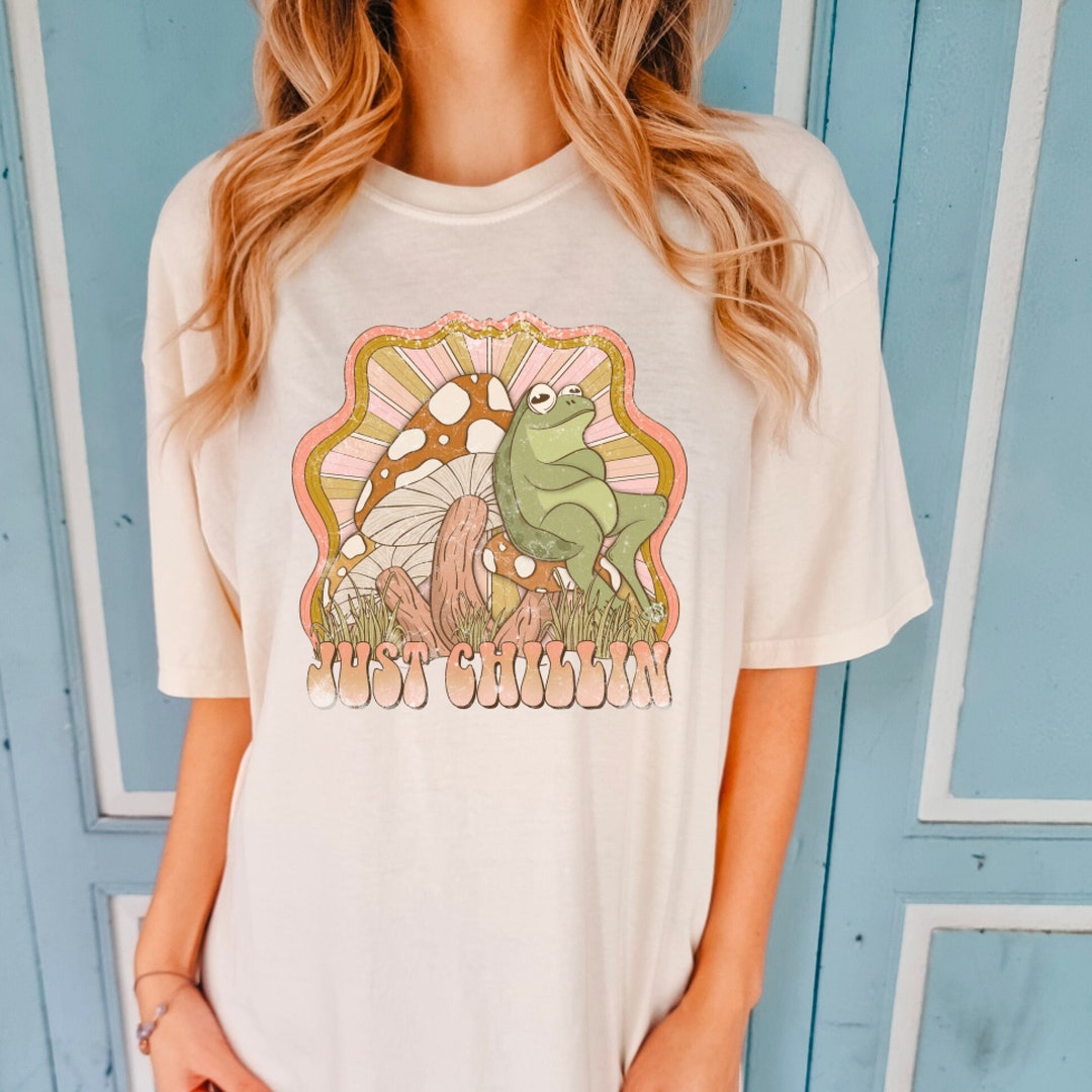 Just Chillin Mushroom Frog DTF Transfer, Ready to Press DTF Transfers ...