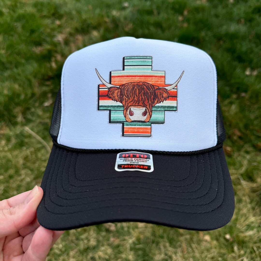 Serape Highland Cow Aztec Trucker Hat - Etsy