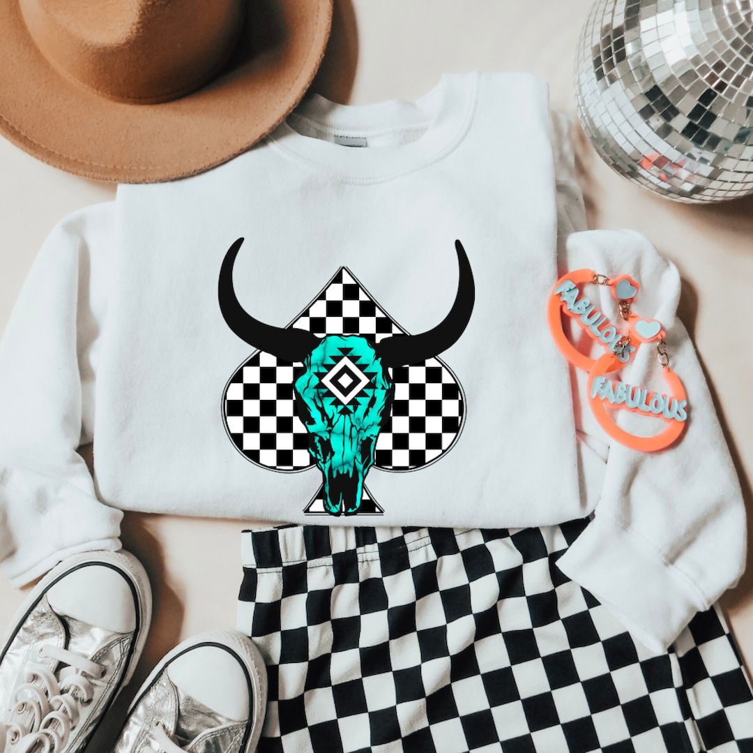 Turquoise Skull Checker Spade DTF Transfer, Ready to Press DTF ...