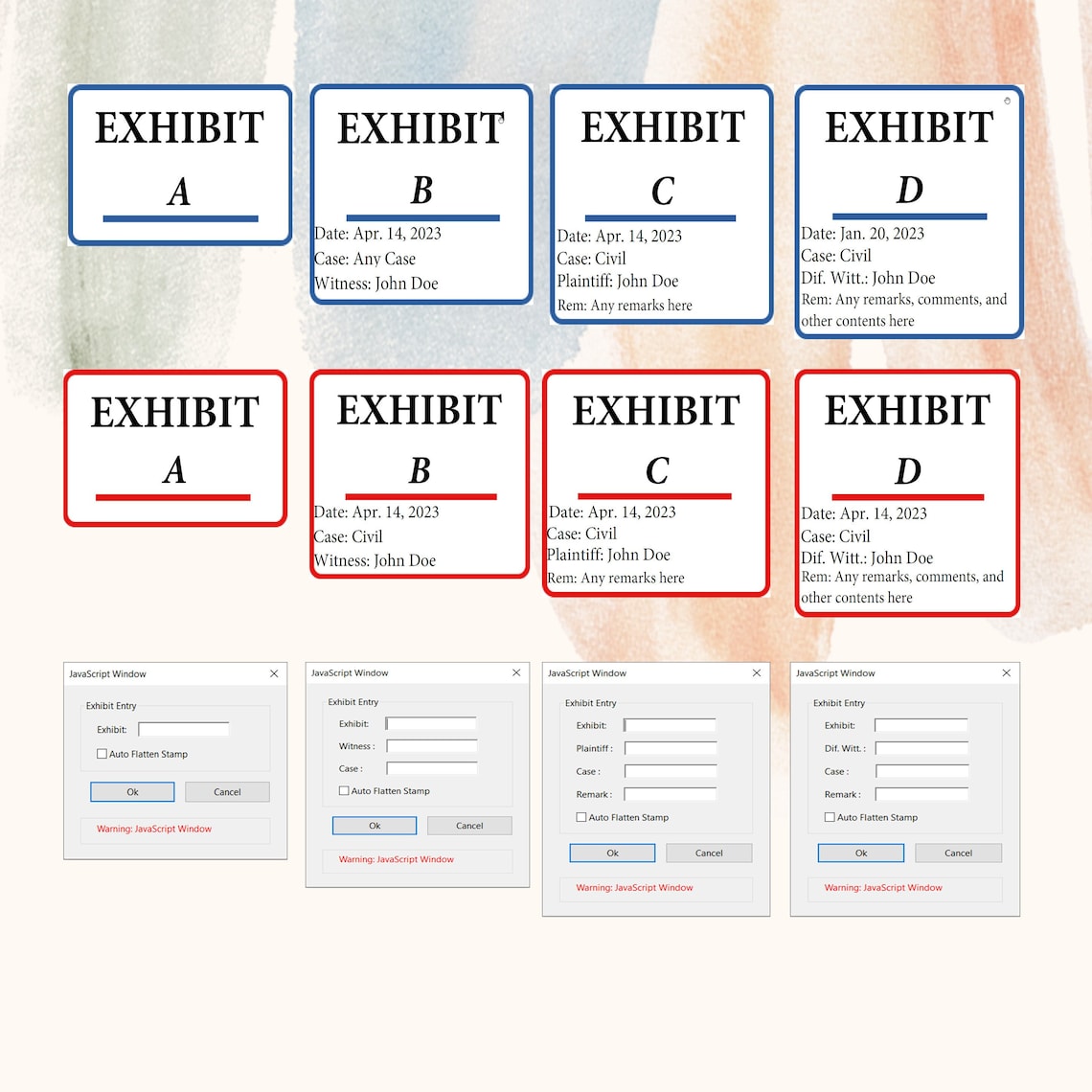 Exhibit Dynamic PDF Stamp - Editable Text for Document Identification, Legal & Business Use. - Etsy