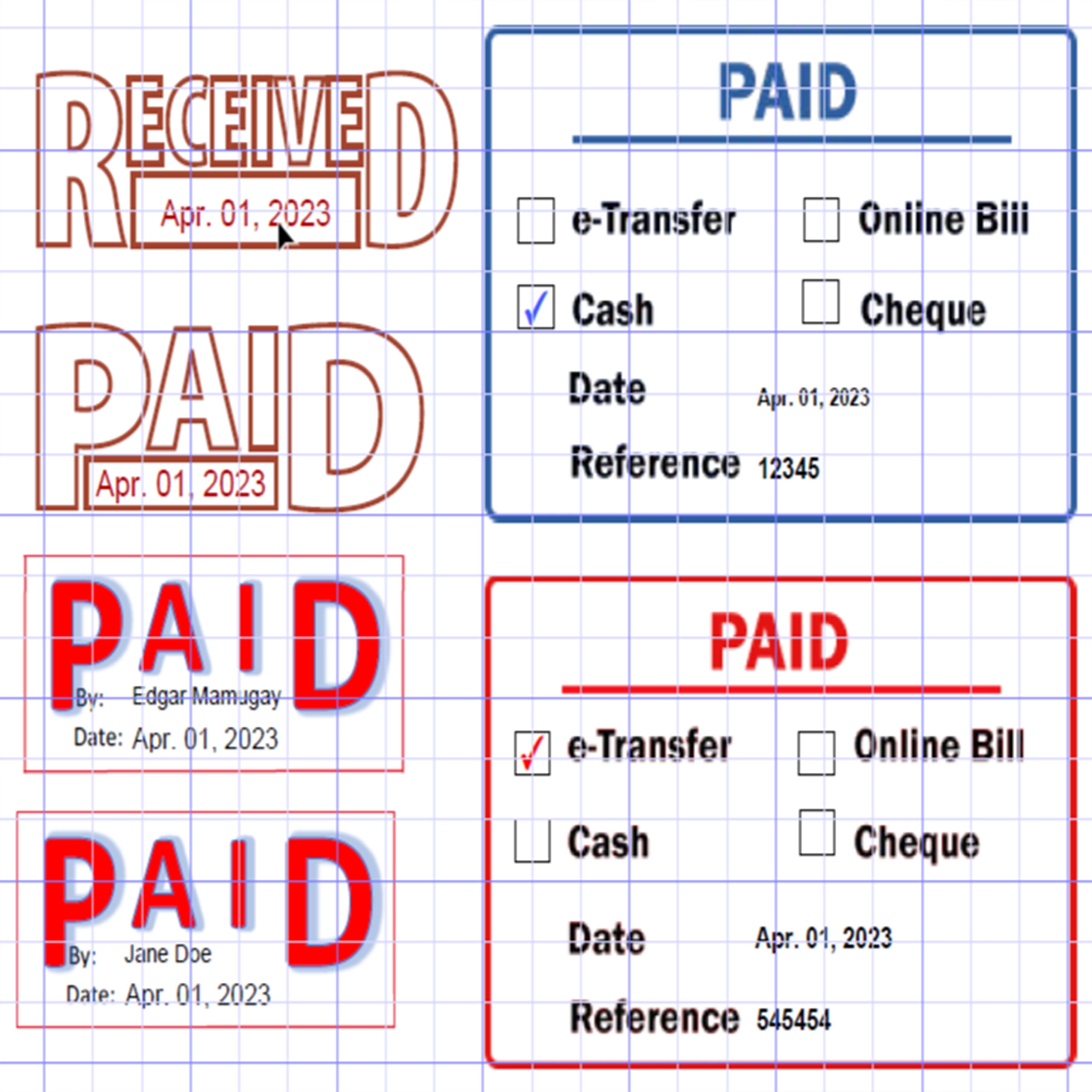 Bundle: Customizable Paid & Received Dynamic PDF Stamps - Editable Text ...