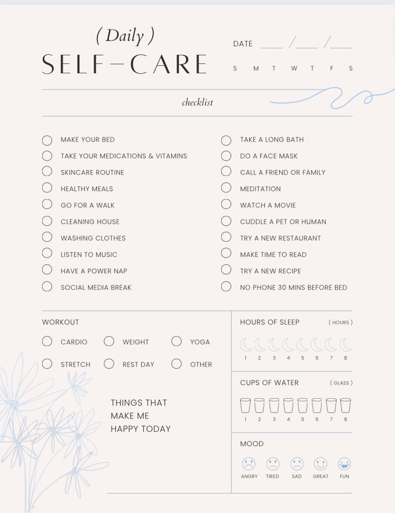 Daily Self Care Printable Tracker - Etsy