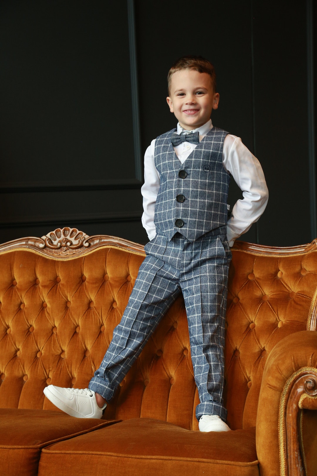 Blue Plaid Vest Pants Boy's Suit: Handmade Wedding Outfit - Etsy