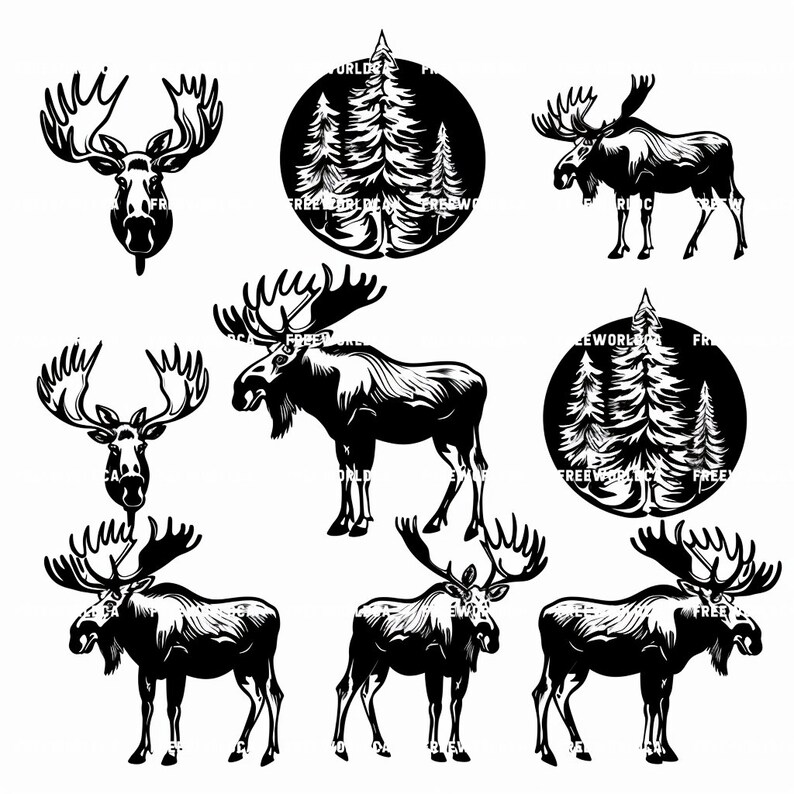81 Moose Design Bundle PNG & SVG DXF Formats Good for Laser Engraving ...