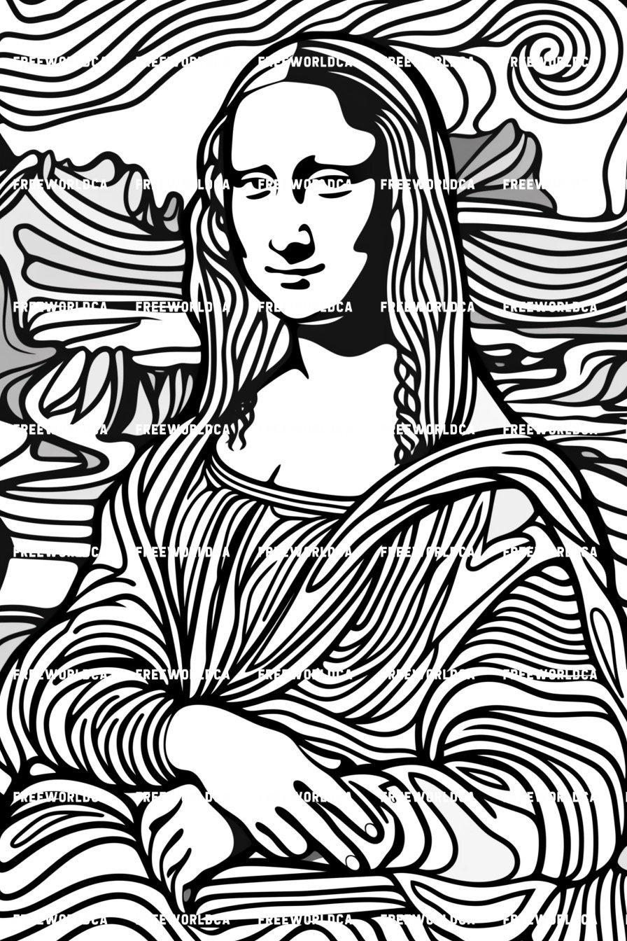 Mona Lisa Black Outlines Artwork Wall Art Printable Vector Modern Home ...