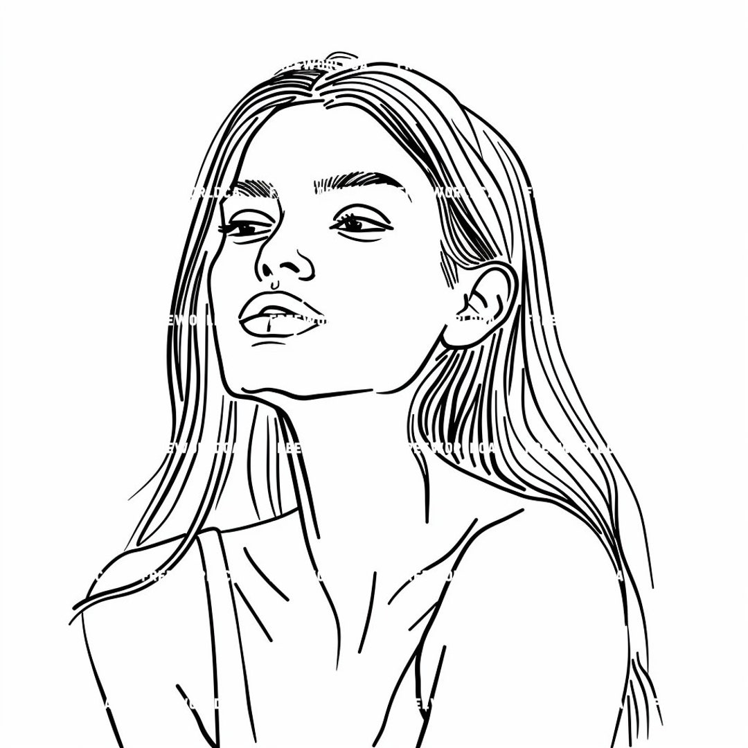 A Pretty Girl Line Art | Minimalist Black Outline Wall Art | Printable ...