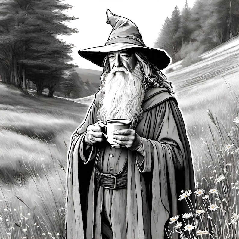 Multiple Images of Gandalf Drinking Coffee. PNG & JPG Digital Files. 5 ...