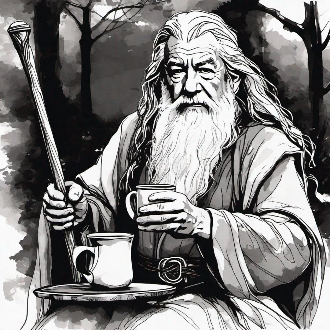 Multiple Images of Gandalf Drinking Coffee. PNG & JPG Digital Files. 5 ...