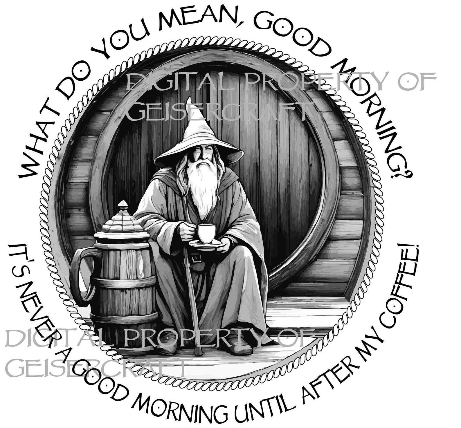 Image of Gandalf Drinking Coffee. SVG, PNG, JPG Digital File. Middle ...