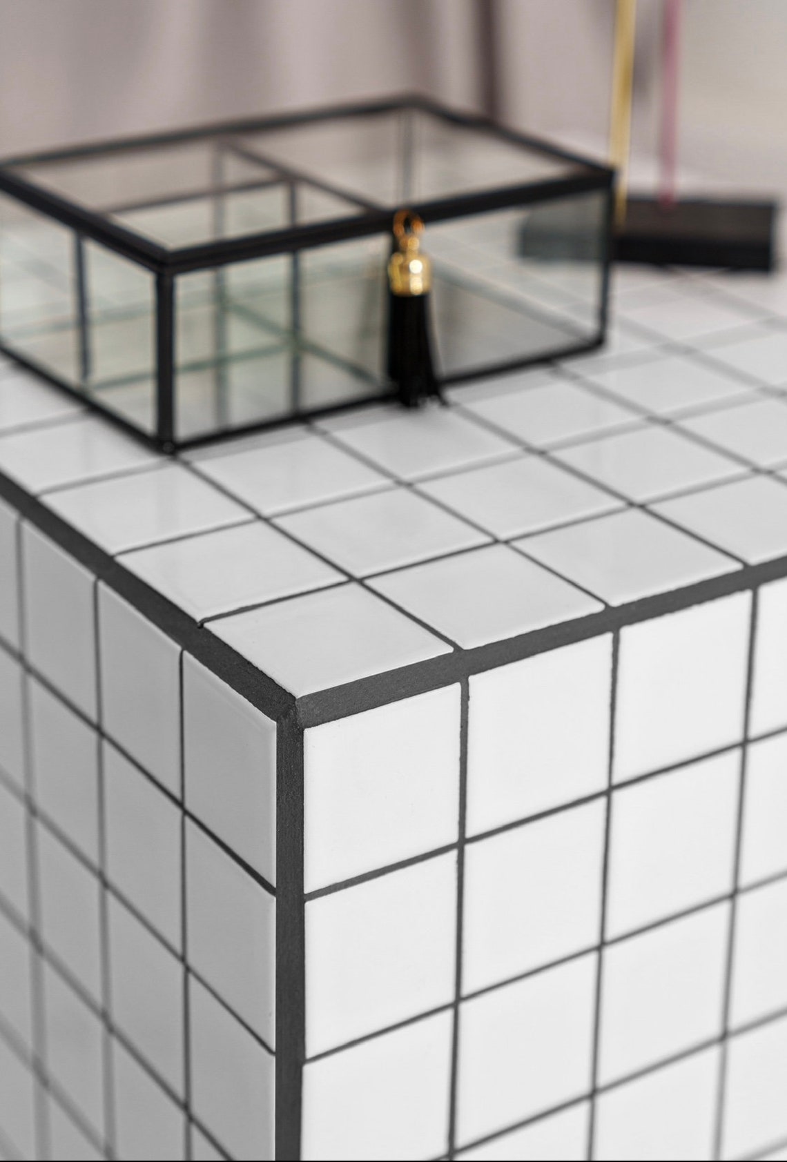 Ceramic Tiled Cube Table Black and White Matte - Etsy