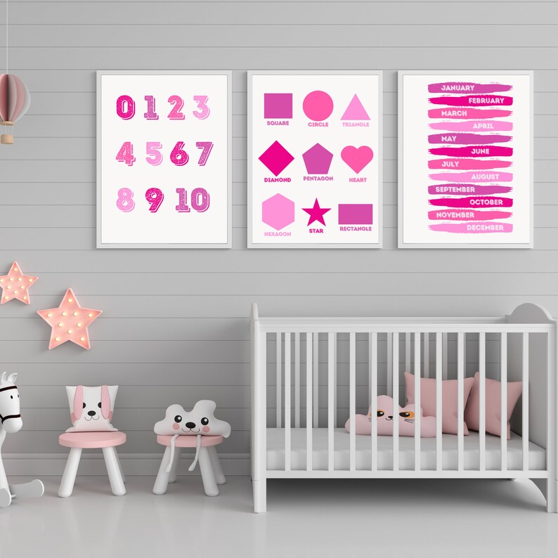 Pink Educational Posters, Home School, Nursery Prints, Nursery Decor ...