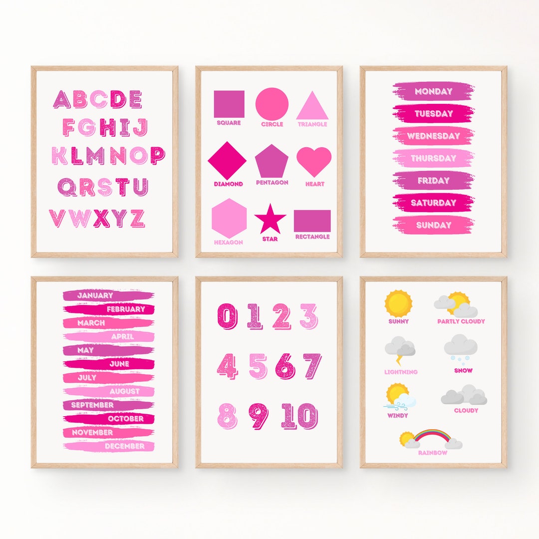 Pink Educational Posters, Home School, Nursery Prints, Nursery Decor ...
