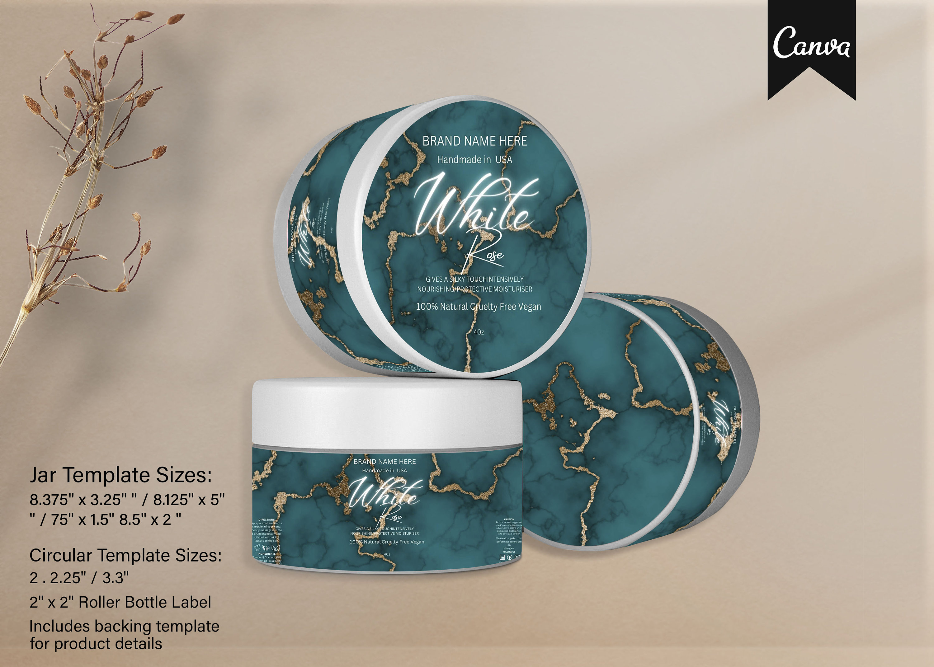 White Rose Deluxe Cosmetic Bundle Product Label Skincare Template ...