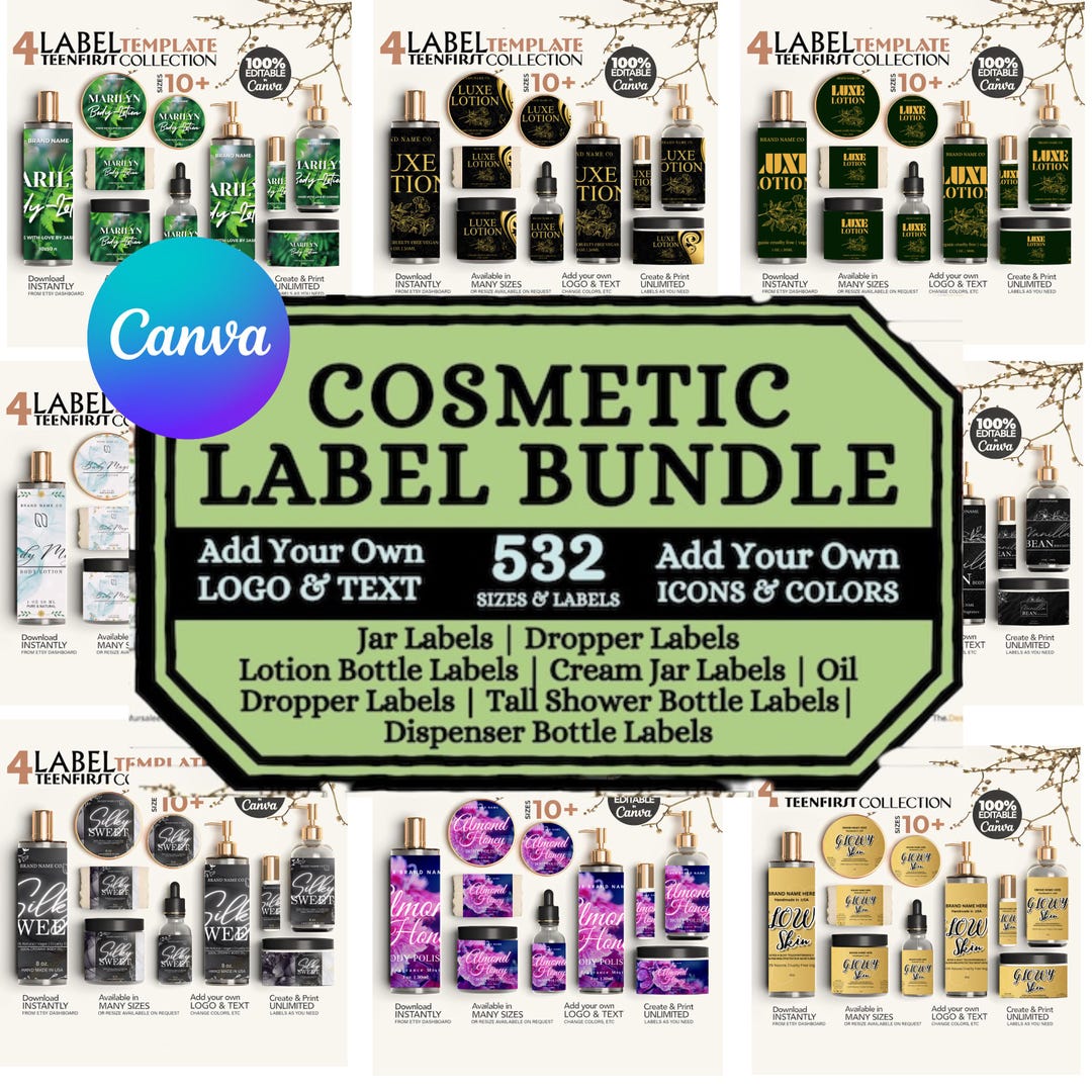 Cosmetic Label Bundle Template Branding Kit DIY Editable Cosmetic Label ...