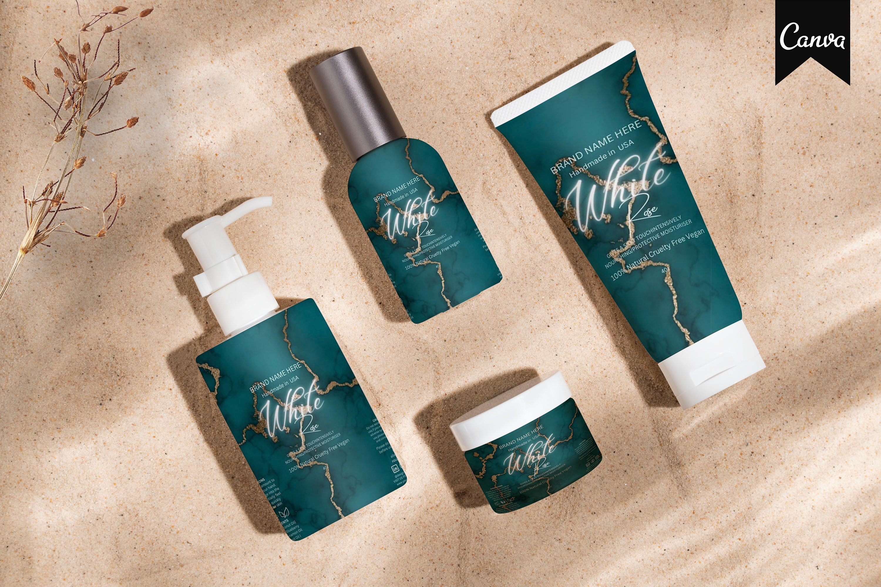 White Rose Deluxe Cosmetic Bundle Product Label Skincare Template ...