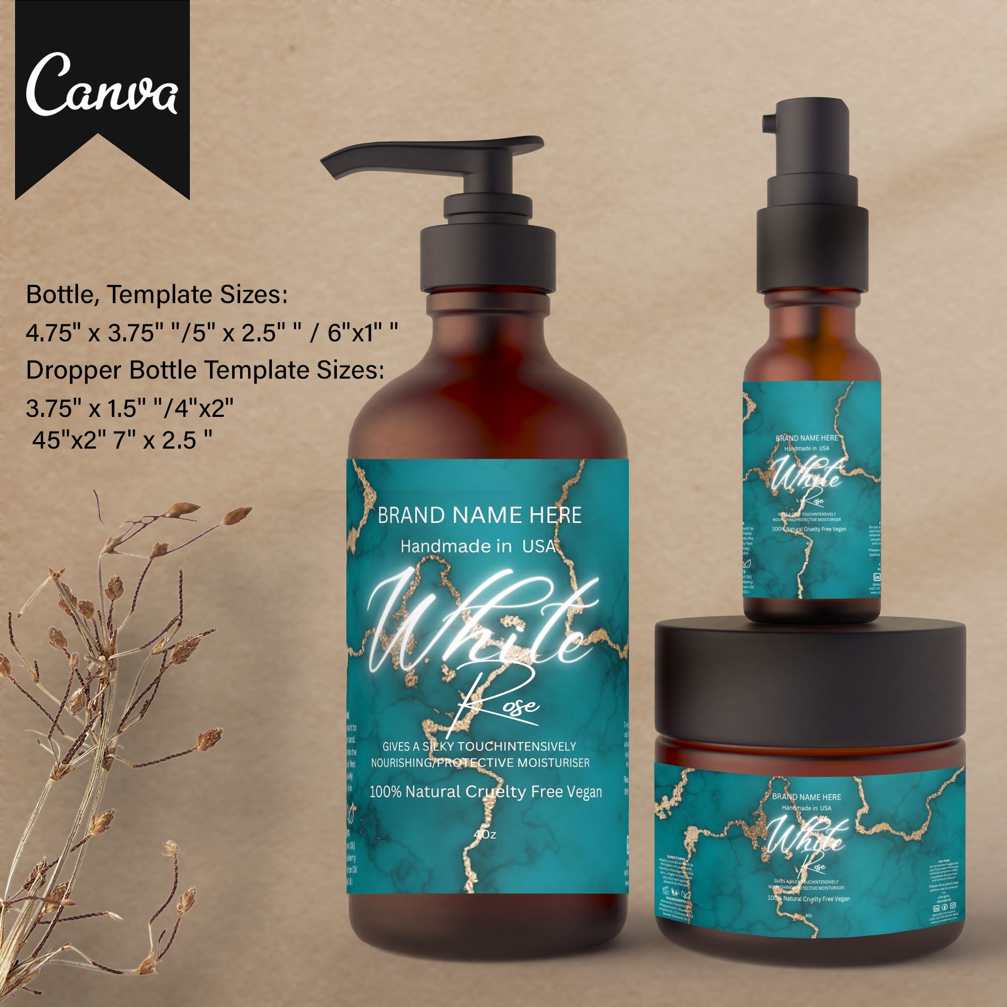 White Rose Deluxe Cosmetic Bundle Product Label Skincare Template ...