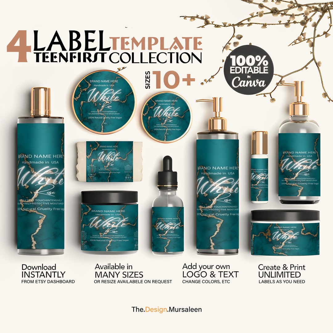 White Rose Deluxe Cosmetic Bundle Product Label Skincare Template ...