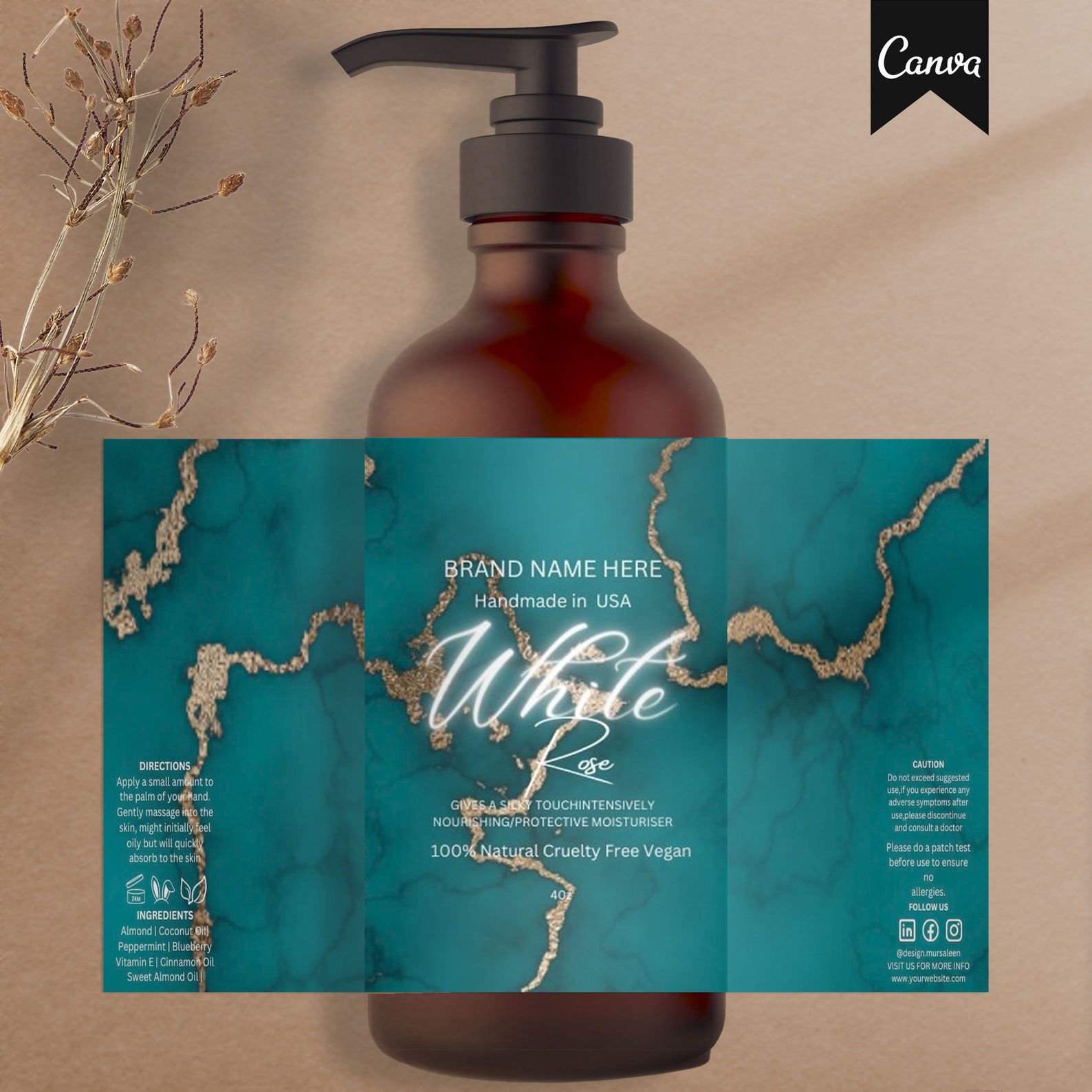 White Rose Deluxe Cosmetic Bundle Product Label Skincare Template ...