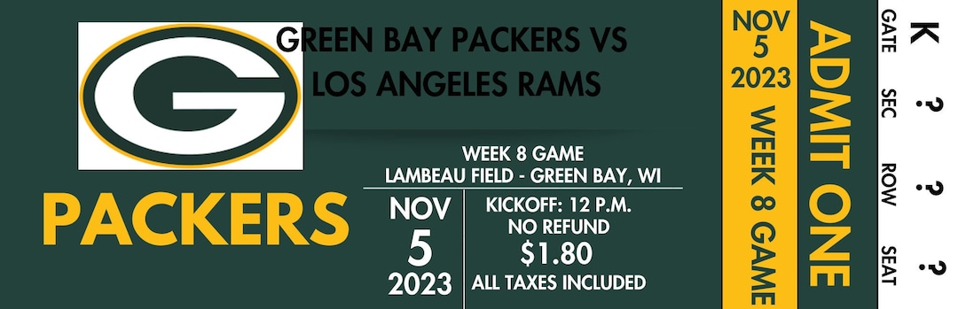 Green Bay Packers Customable Ticket - Etsy