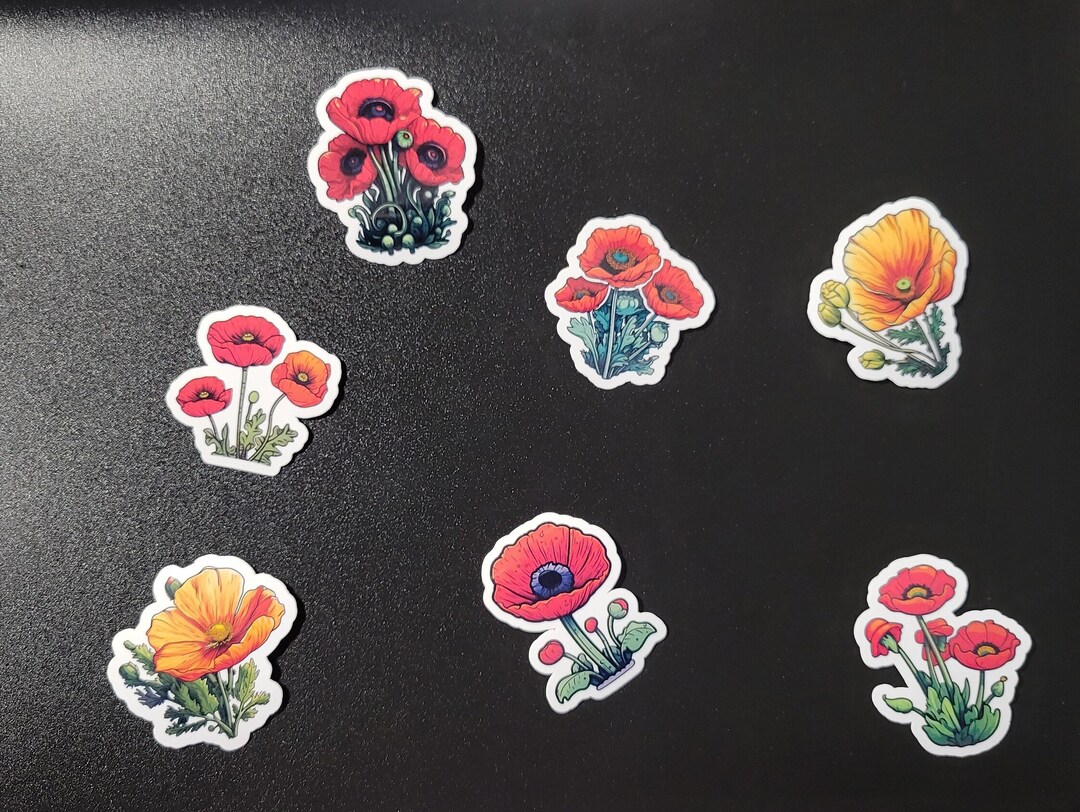 10 Vibrant Laminated Poppy Flower Stickers: Adorn Your Belongings With ...