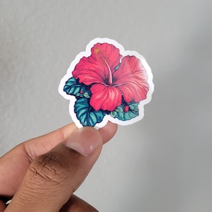 Laminated Hibiscus Flower Stickers - Set of 10 Die Cut Decals Ideal for ...