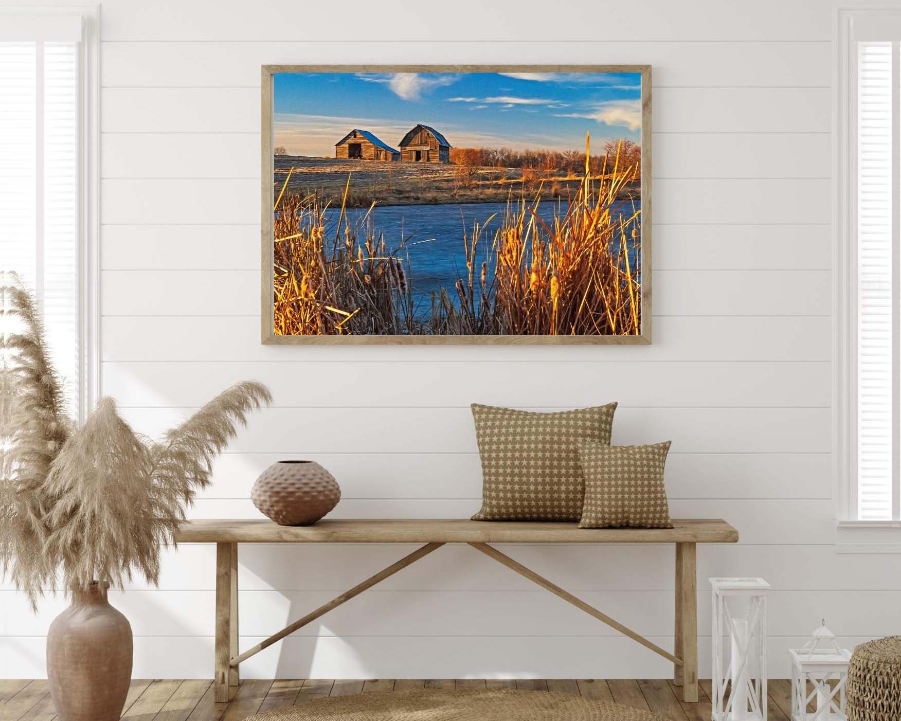 Classic Midwestern Rustic Barn Scene Highlighted During Late Day golden ...