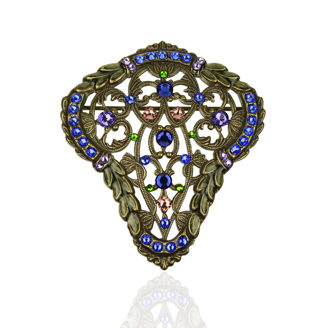 Elegant Vintage Filigree Pin With Enamel & Crystal Accents - Etsy