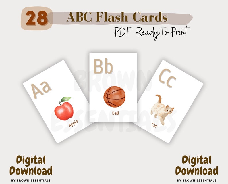 Printable PDF ABC Flash Cards - Kids Educational Leaning Materials - Etsy
